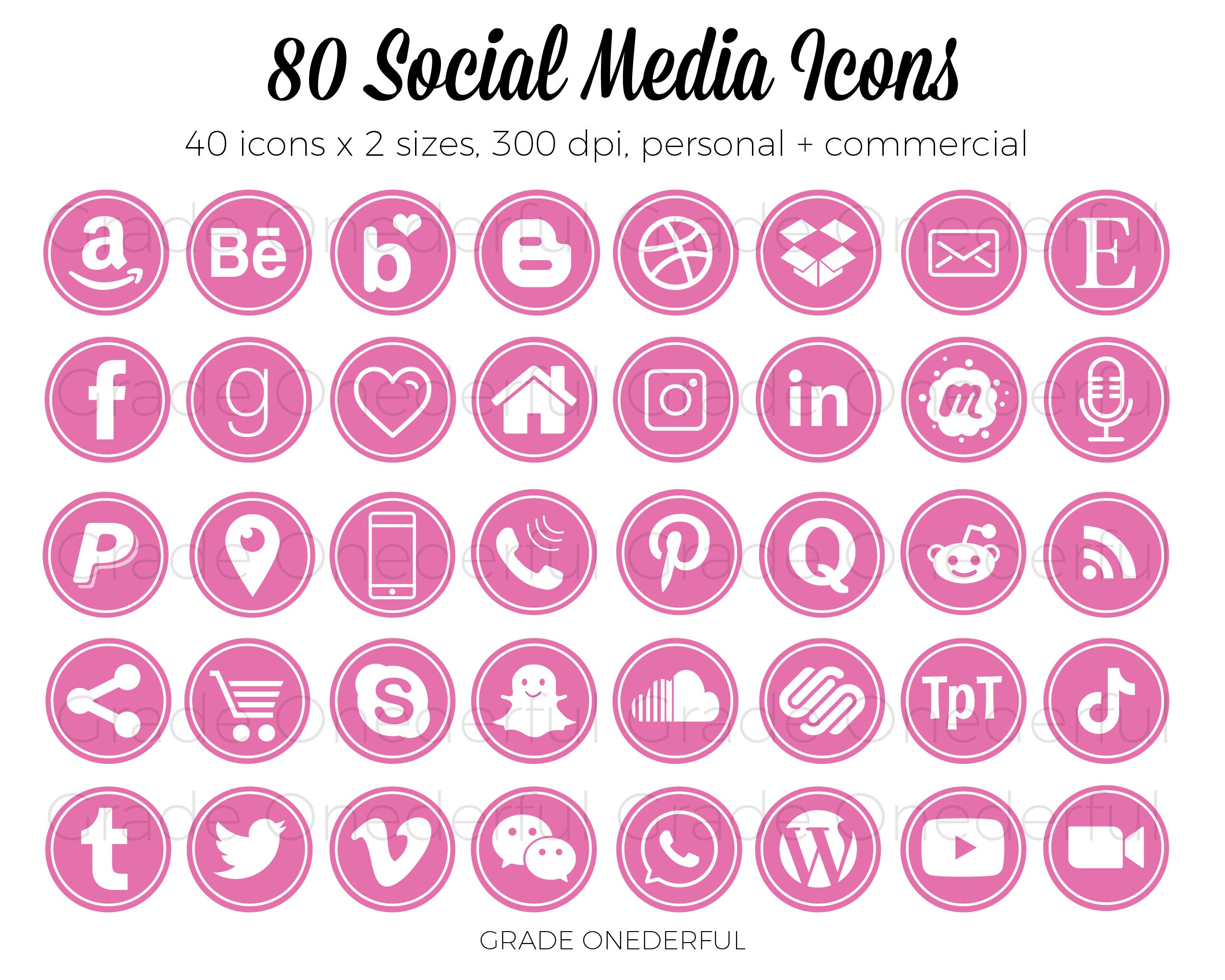 Pink Social Media Icons Social Media Graphics Business Card - Etsy