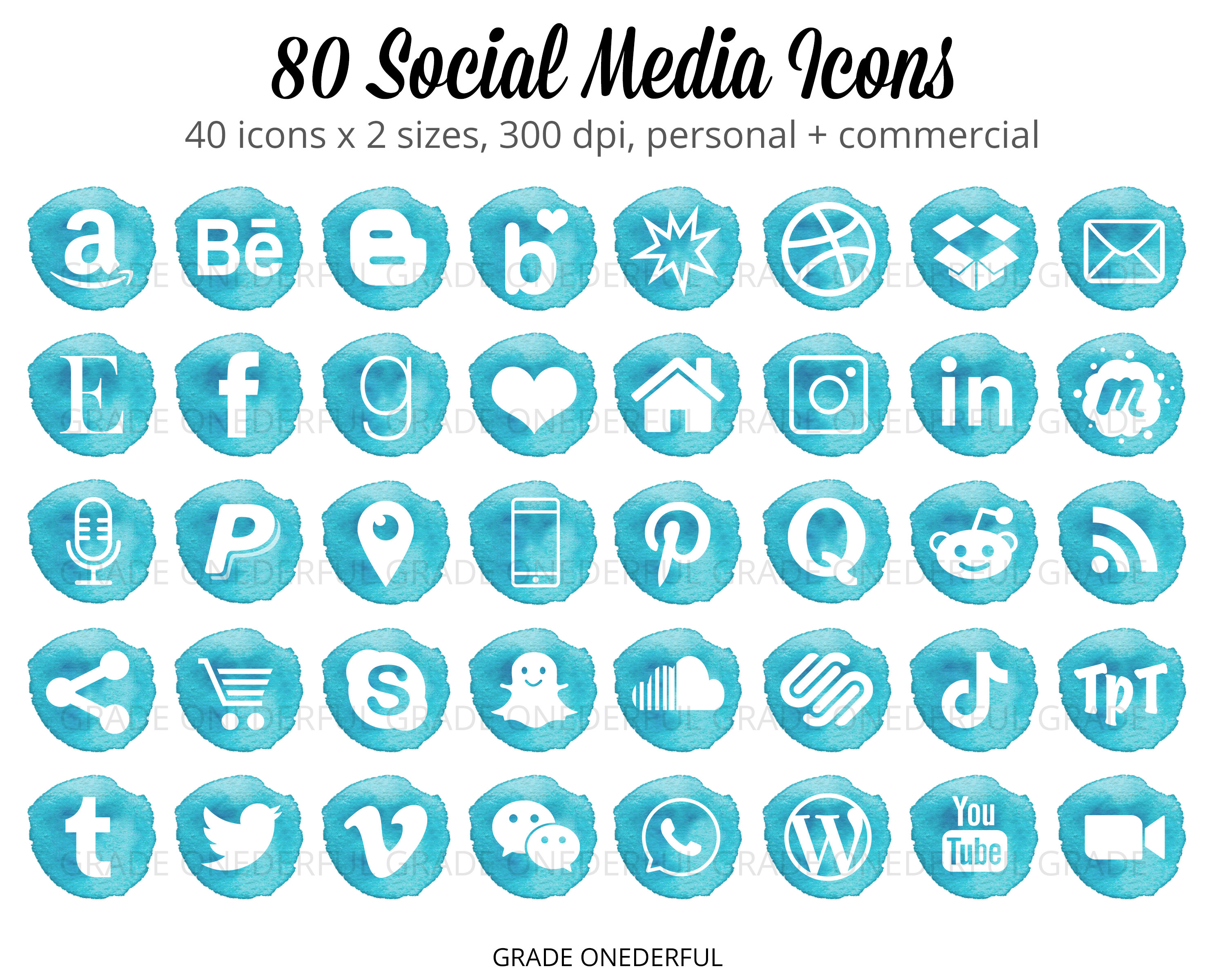 Watercolor Social Media Icons