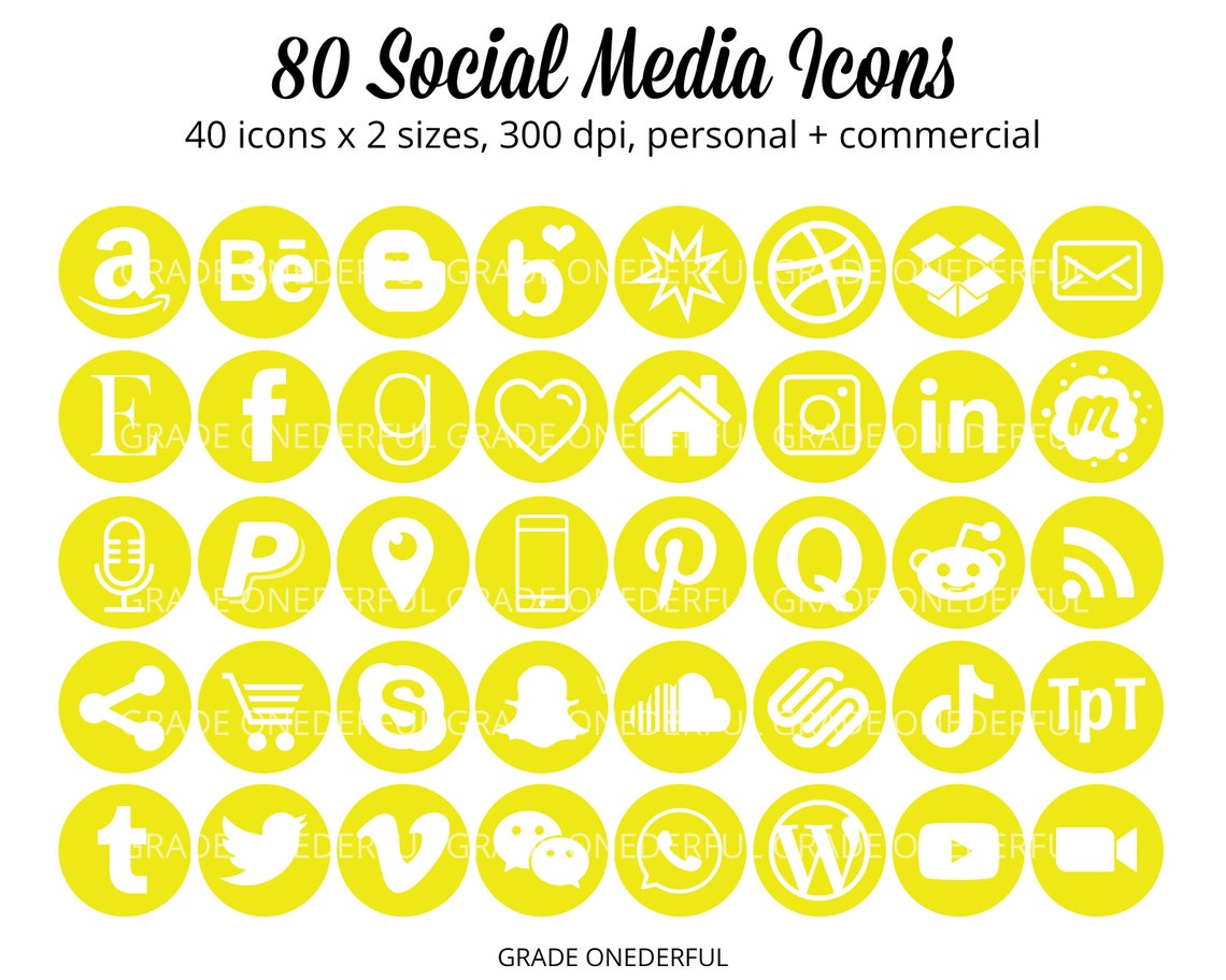 Yellow Social Media Icons, Gold Social Media Icons, Round Yellow Icons ...