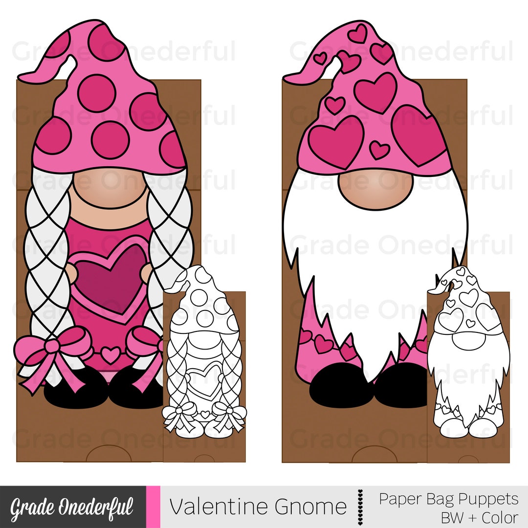Valentine Gnome Paper Bag Puppets, Valentine Craft for Kids - Etsy