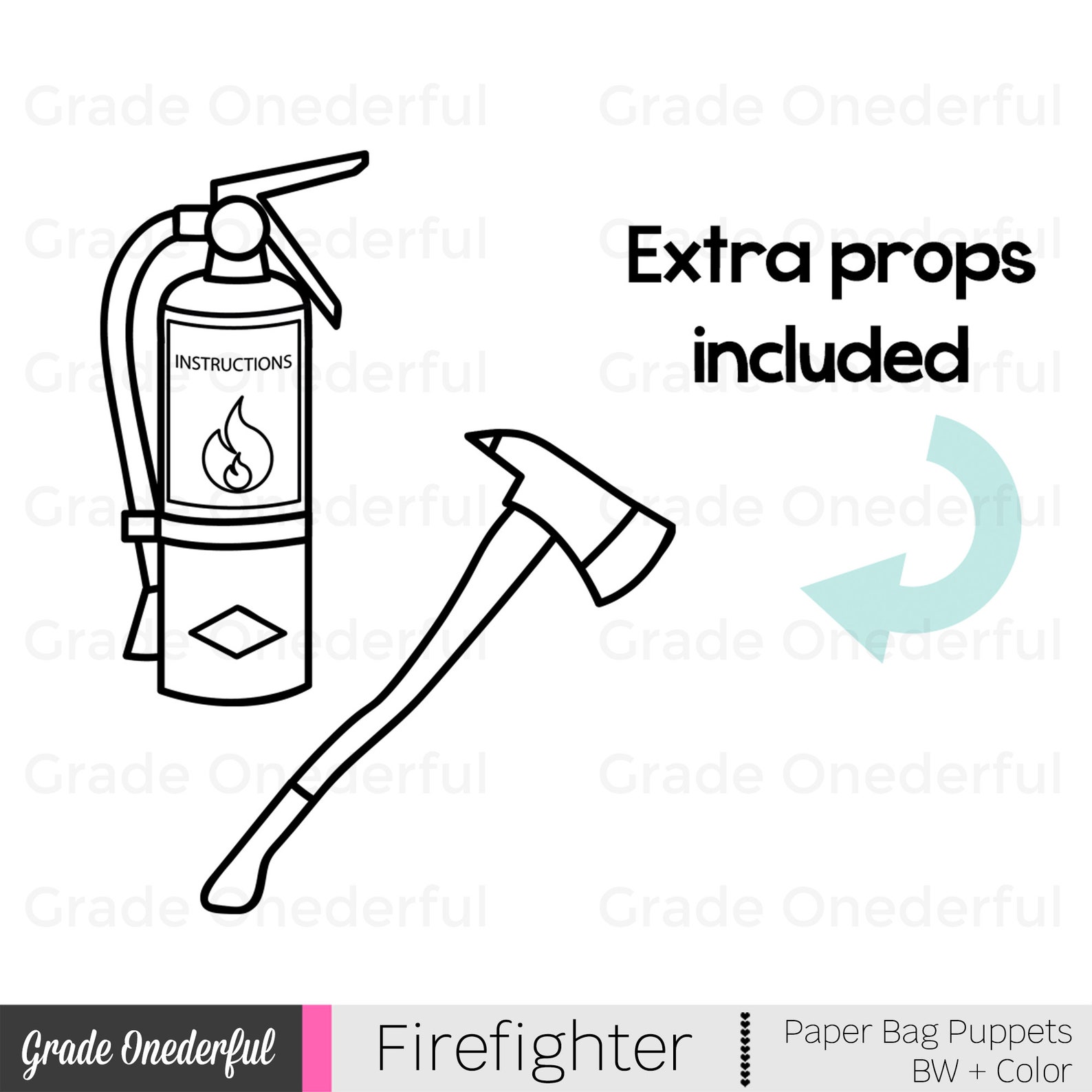 Firefighter Paper Bag Puppets, 2 Boys 2 Girls, Color Black White, Ax ...