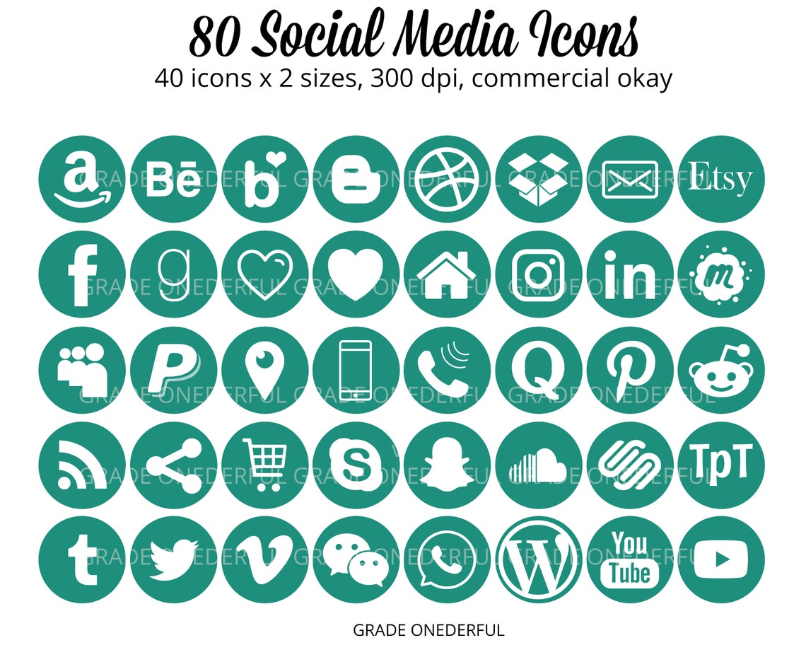 Teal Social Media Icons Teal Blog Buttons Website Buttons 2 - Etsy ...