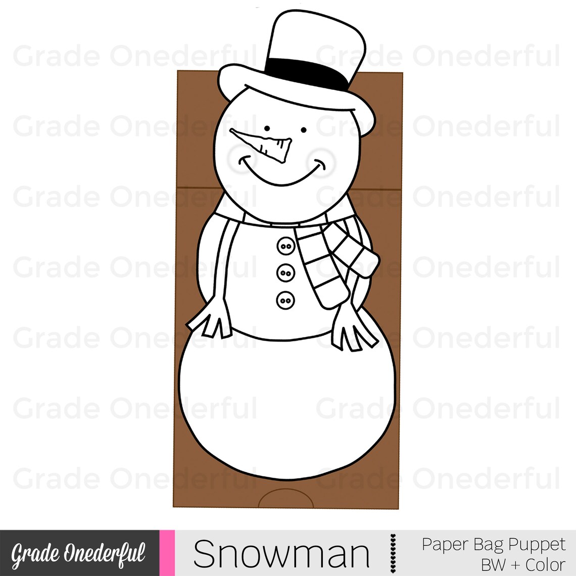 Snowman Paper Bag Puppet Template, Printable Puppets for Kids, Winter ...