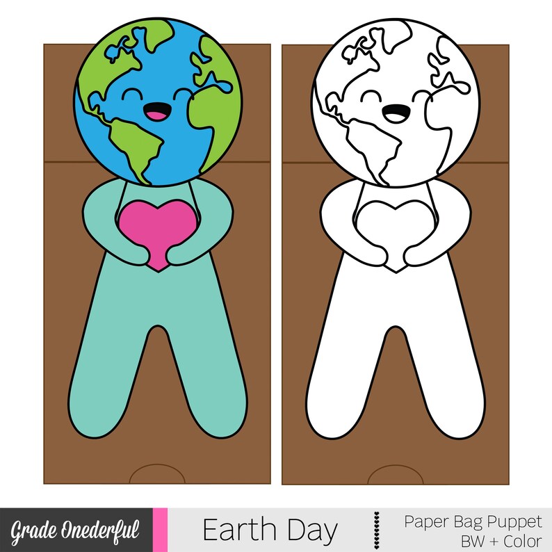 Earth Day Paper Bag Puppets, 3 Different Faces, Earth Globe Craft for ...