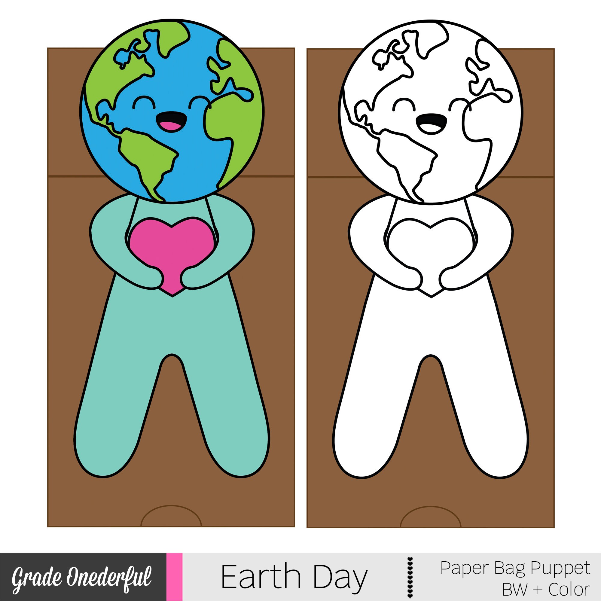Earth Day Paper Bag Puppets, 3 Different Faces, Earth Globe Craft for ...