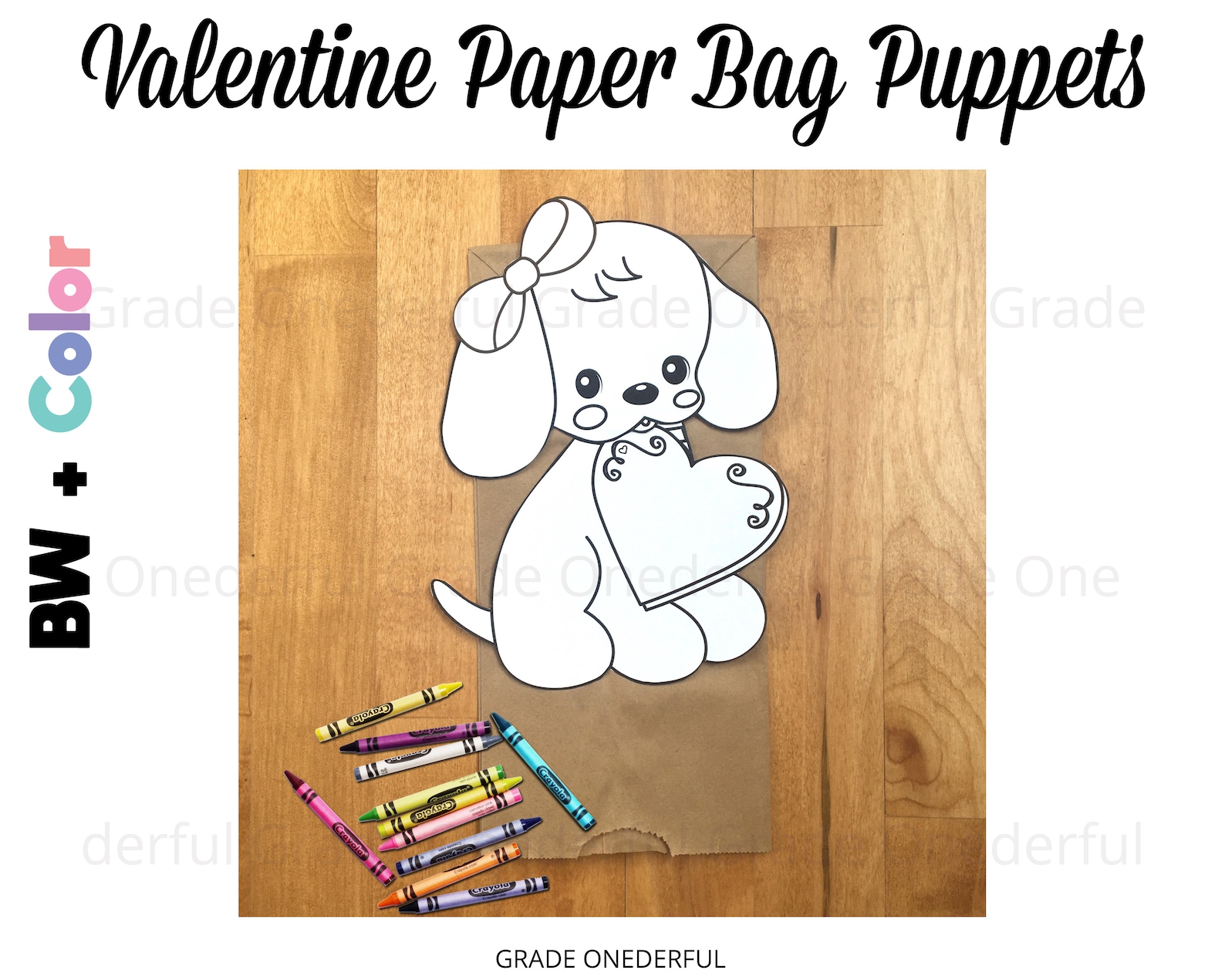 Valentine Paper Bag Puppet Template Puppy and Cat Heart | Etsy