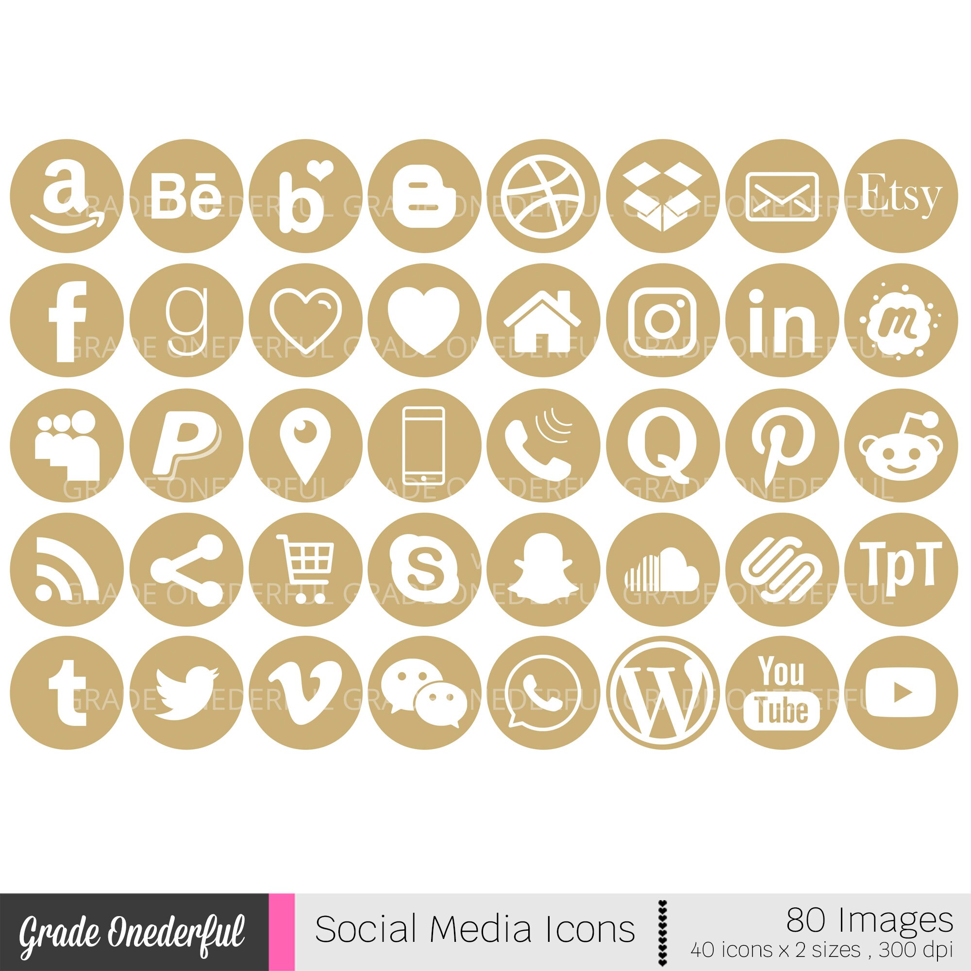 Gold Social Media Icons, Social Icons, Website Icons, Blog Buttons ...