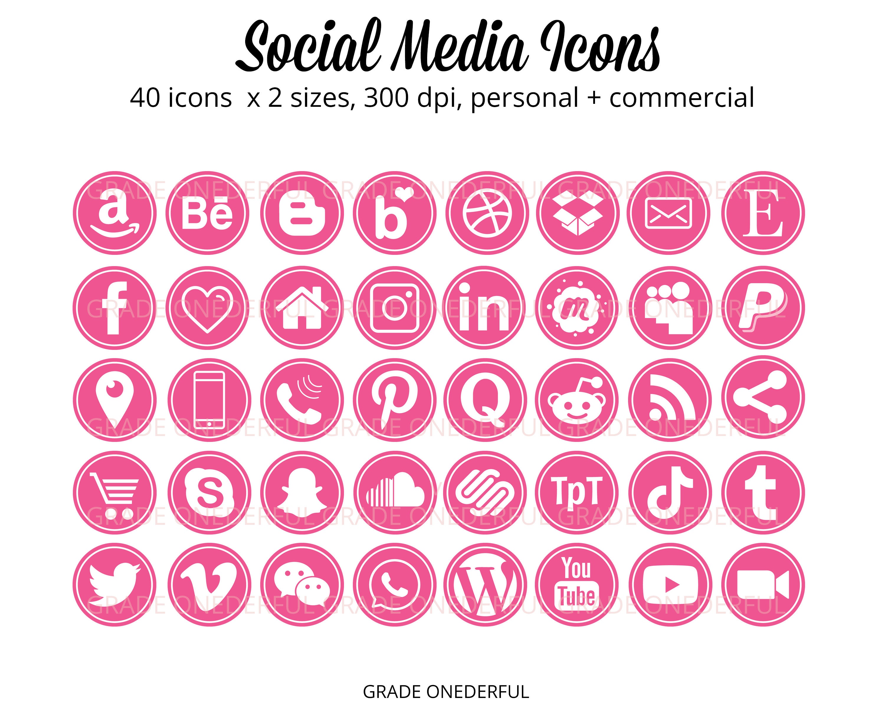 Pink Social Media Icon Set