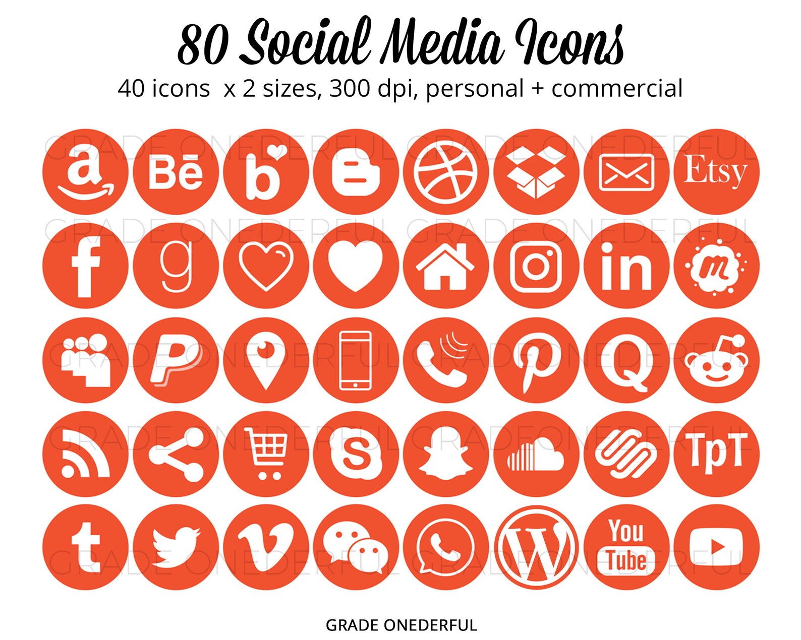 Orange Social Media Icons Round Social Media Graphics Blog - Etsy