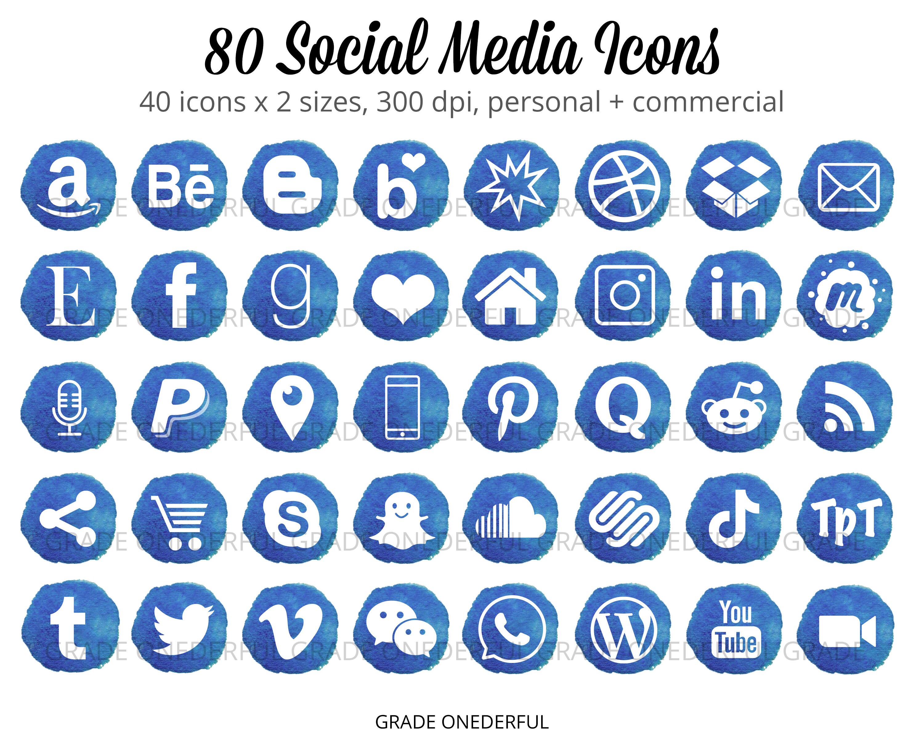 Watercolor Social Media Icons