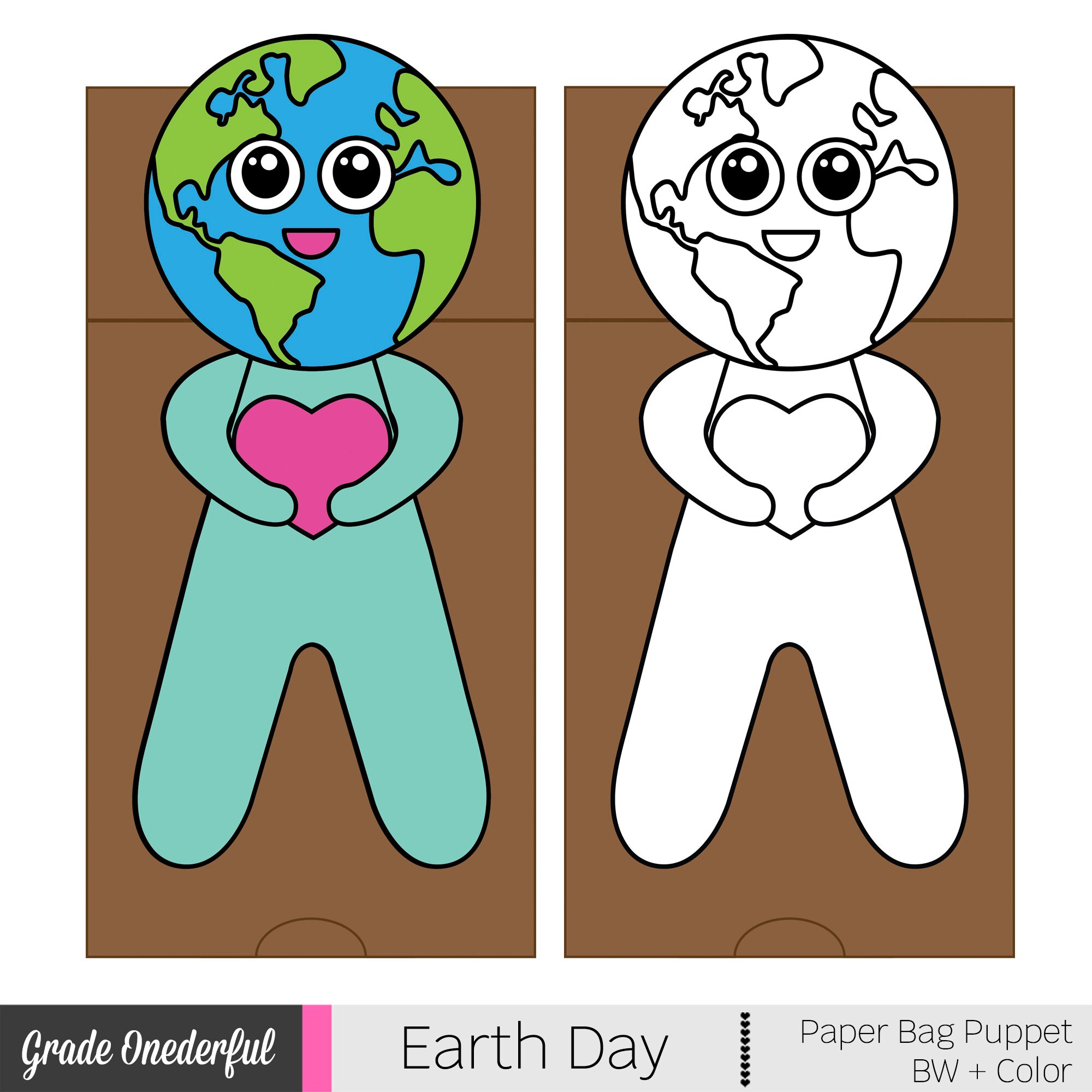 Earth Day Paper Bag Puppets, 3 Different Faces, Earth Globe Craft for ...