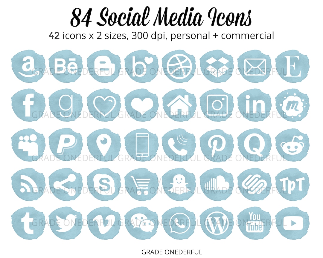 Watercolor Social Media Icons Light Blue Social Media - Etsy