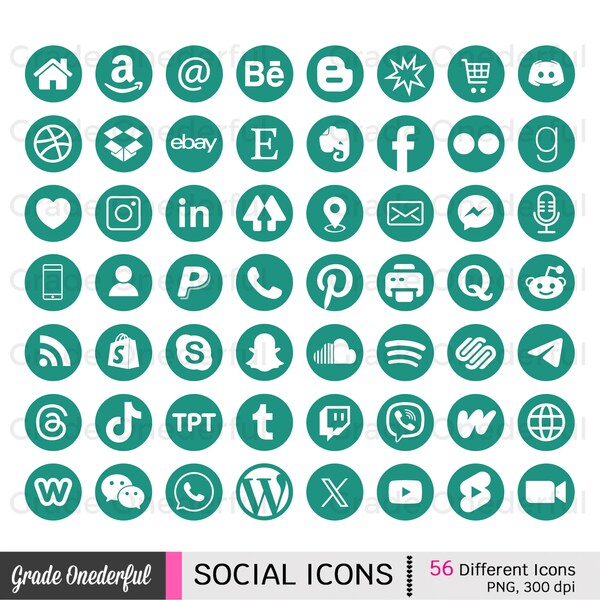 Teal Social Media Icons - Etsy
