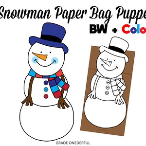Snowman Paper Bag Puppet Template Printable Puppets for Kids - Etsy Canada