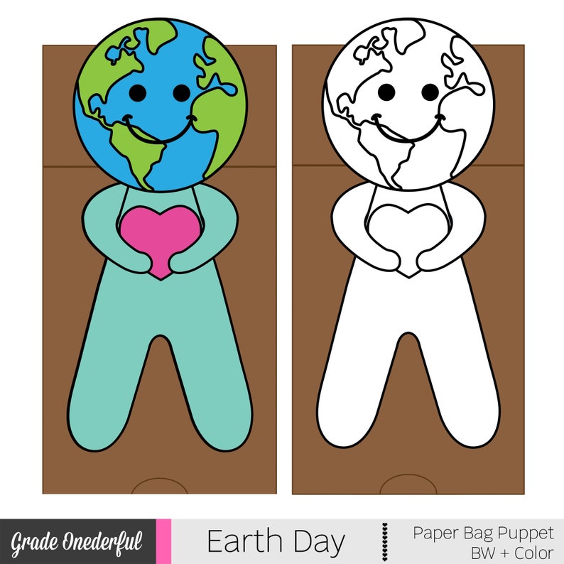 Earth Day Paper Bag Puppets, 3 Different Faces, Earth Globe Craft for ...