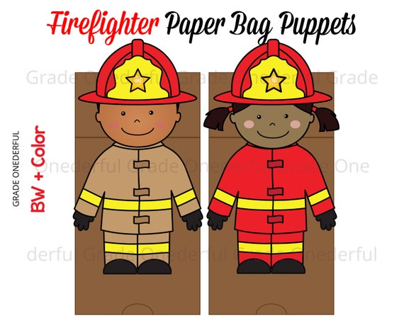 Firefighter Paper Bag Puppets 2 Boys 2 Girls Color Black - Etsy