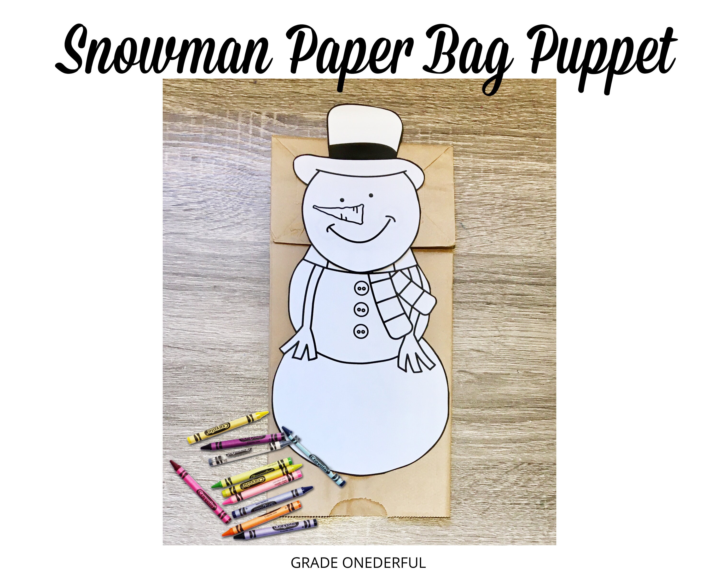 Snowman Paper Bag Puppet Template Printable Puppets For Kids Etsy