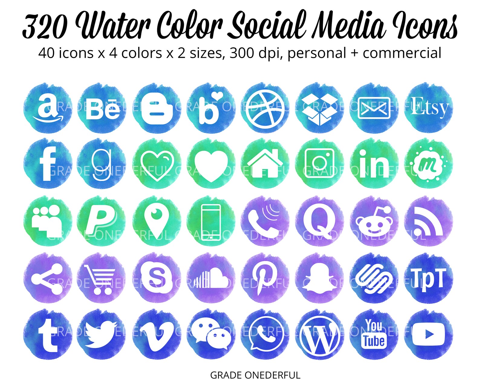 Watercolor Social Media Icons Social Media Buttons Social - Etsy Canada