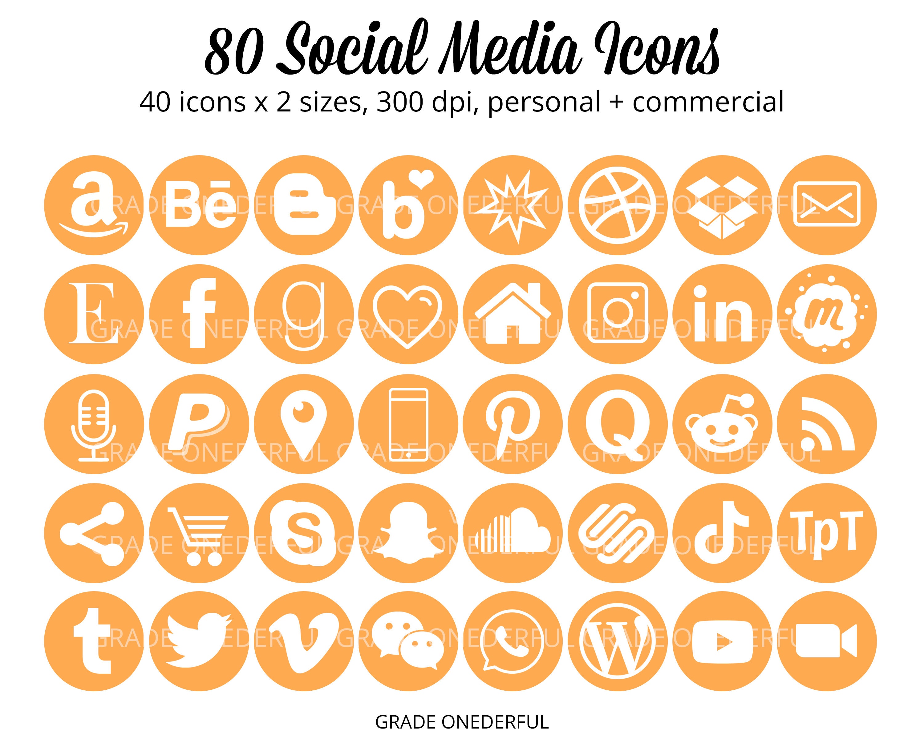Round Social Media Icons Orange Blog Buttons Social Media - Etsy Canada
