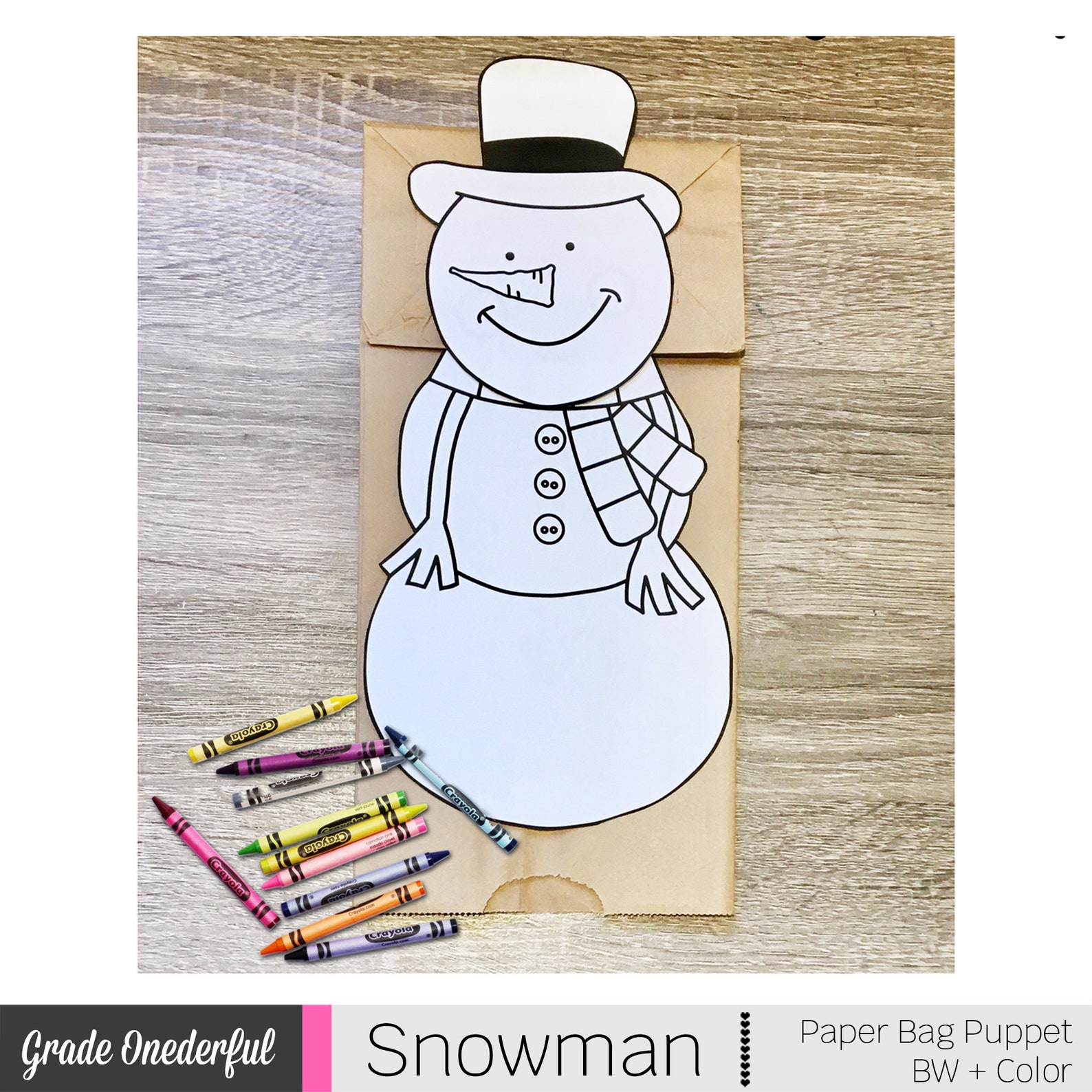 Snowman Paper Bag Puppet Template, Printable Puppets for Kids, Winter ...