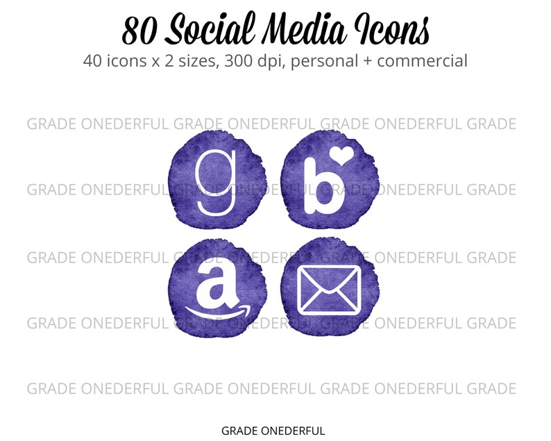 Social Media Icons Watercolor Social Icons Purple Watercolor - Etsy