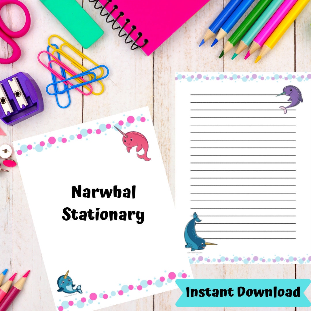 Narwhal, Printable Stationery Paper, Unicorn of the Sea, Kids ...