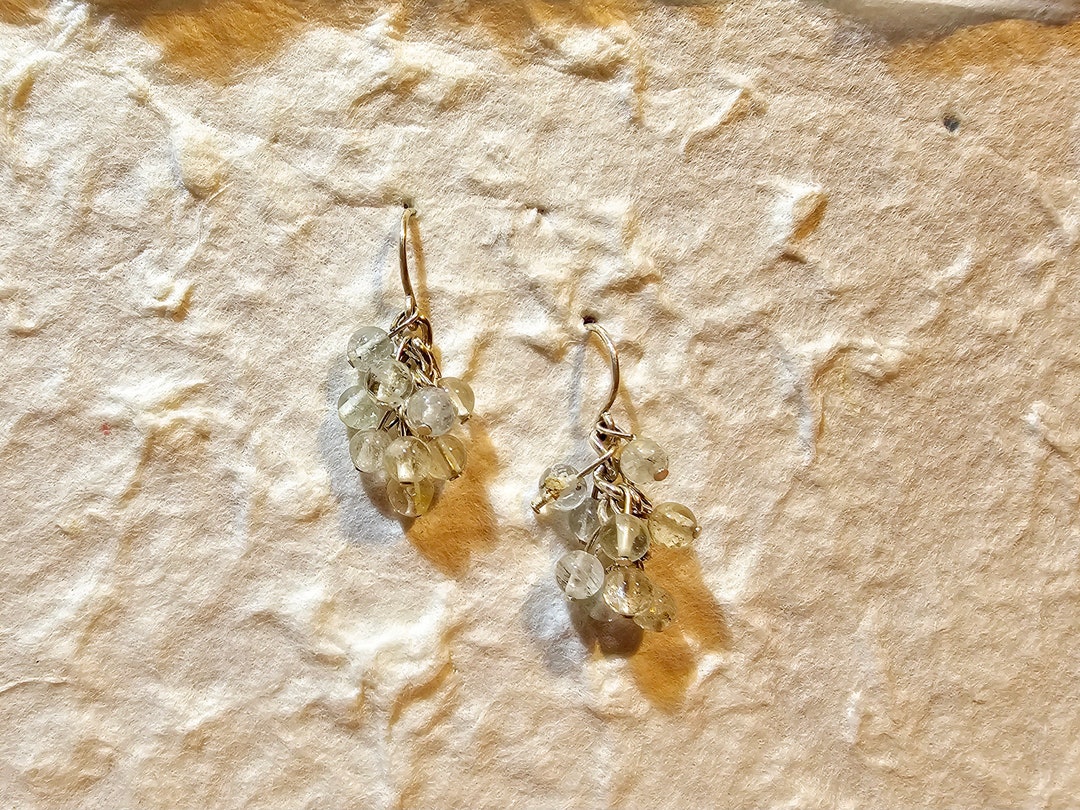 Cluster of Pale Blue, Ice Beryl Stone Earrings on Sterling Silver Hooks ...