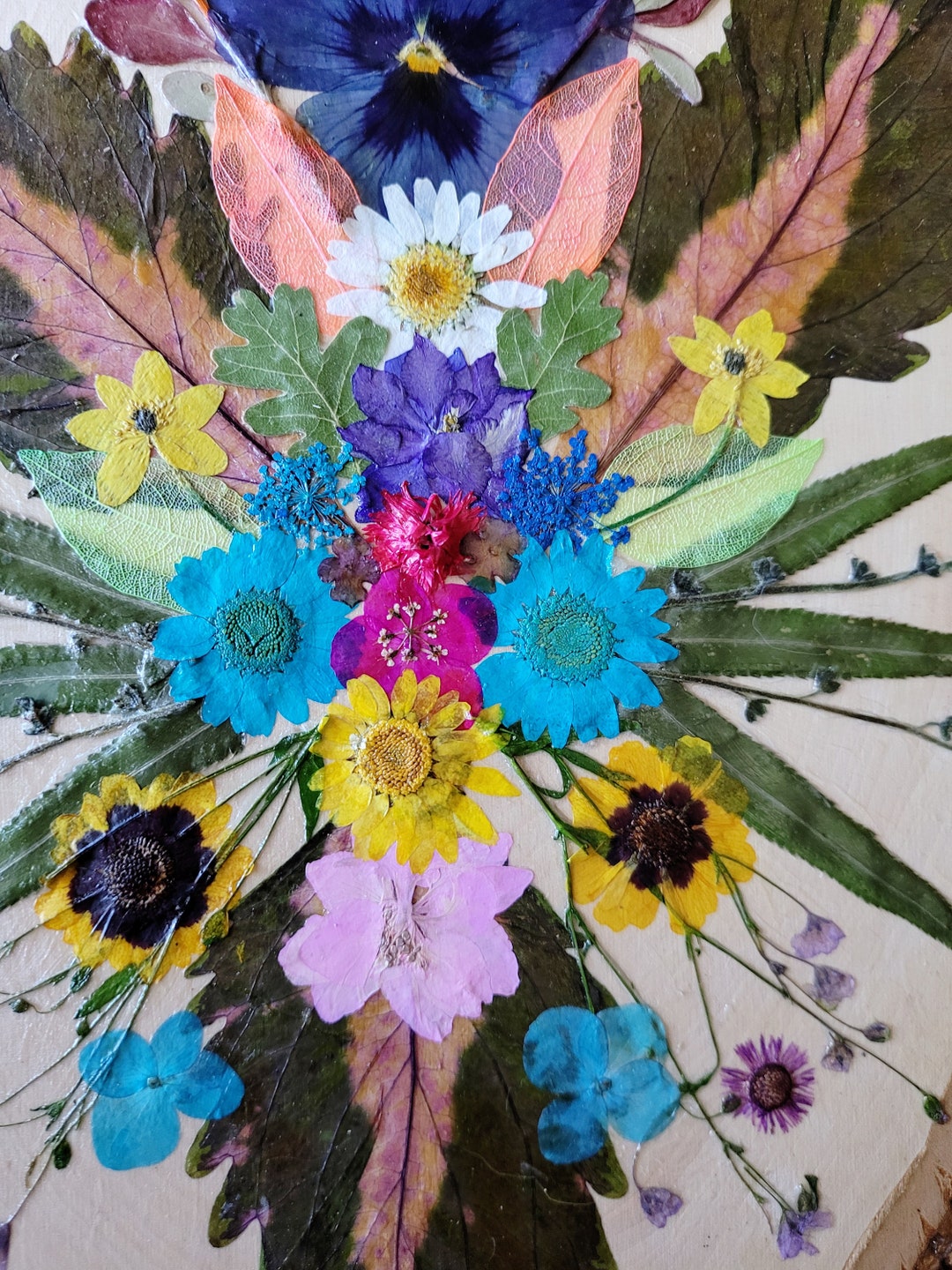 Real Pressed Flower Design on Live Edge Basswood Oval, Pressed Flower ...