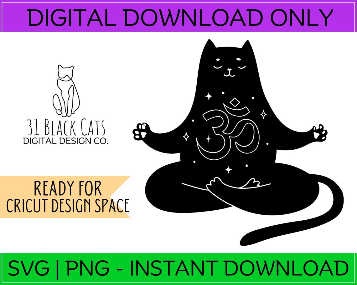 Black Cat Svg Png Meditating Black Cat Svg Png Cat Svg Kitten Svg ...