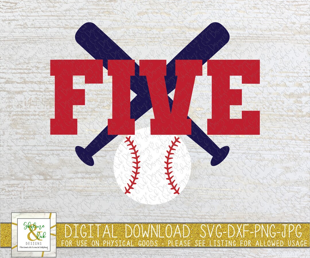 Five Baseball and Bats SVG - 5th Birthday Svg - Fifth Birthday Svg ...