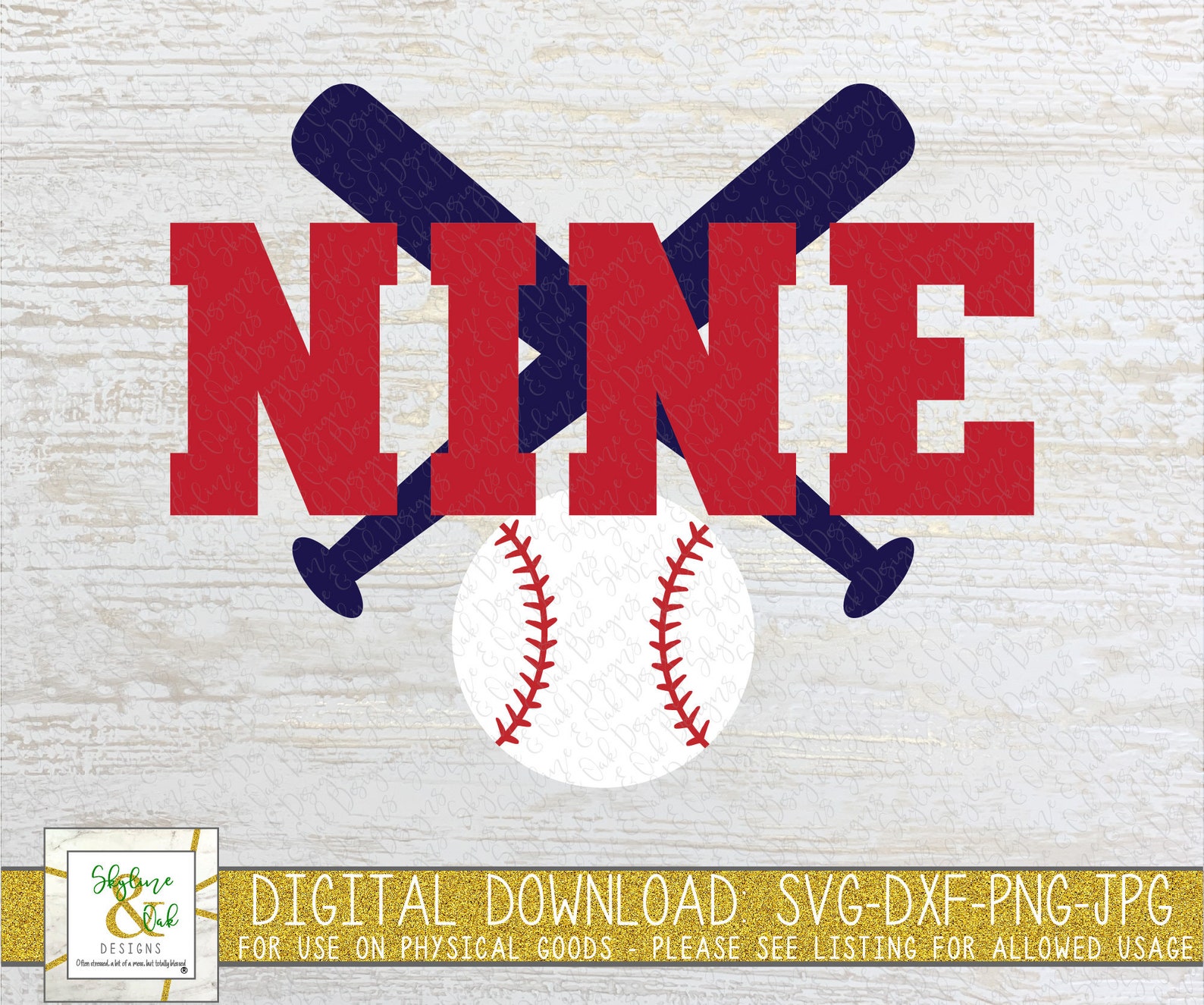 Nine Baseball and Bats SVG - 9th Birthday Svg - Nineth Birthday Svg ...