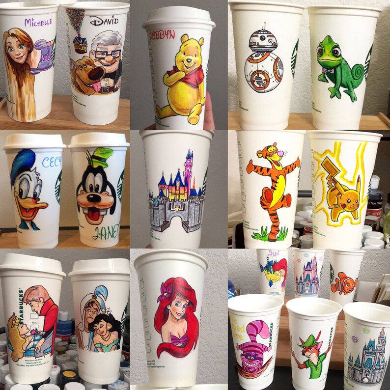 Hand Drawn Starbucks Reusable Cups Your Choice of Character - Etsy