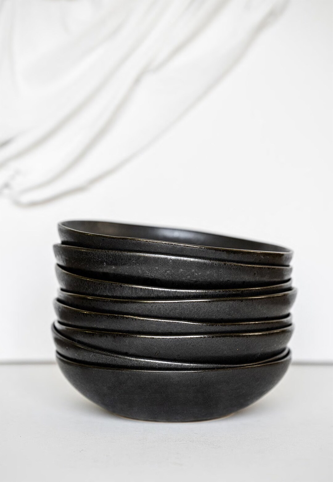 Black Stoneware Pasta Bowl Ceramic Dinnerware Black Dinner Plate ...