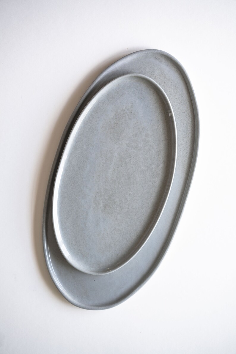 Handmade Ceramic Serving Platter: Gray Sky Oval Pottery - Etsy