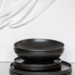 Black Stoneware Pasta Bowl Ceramic Dinnerware Black Dinner Plate ...
