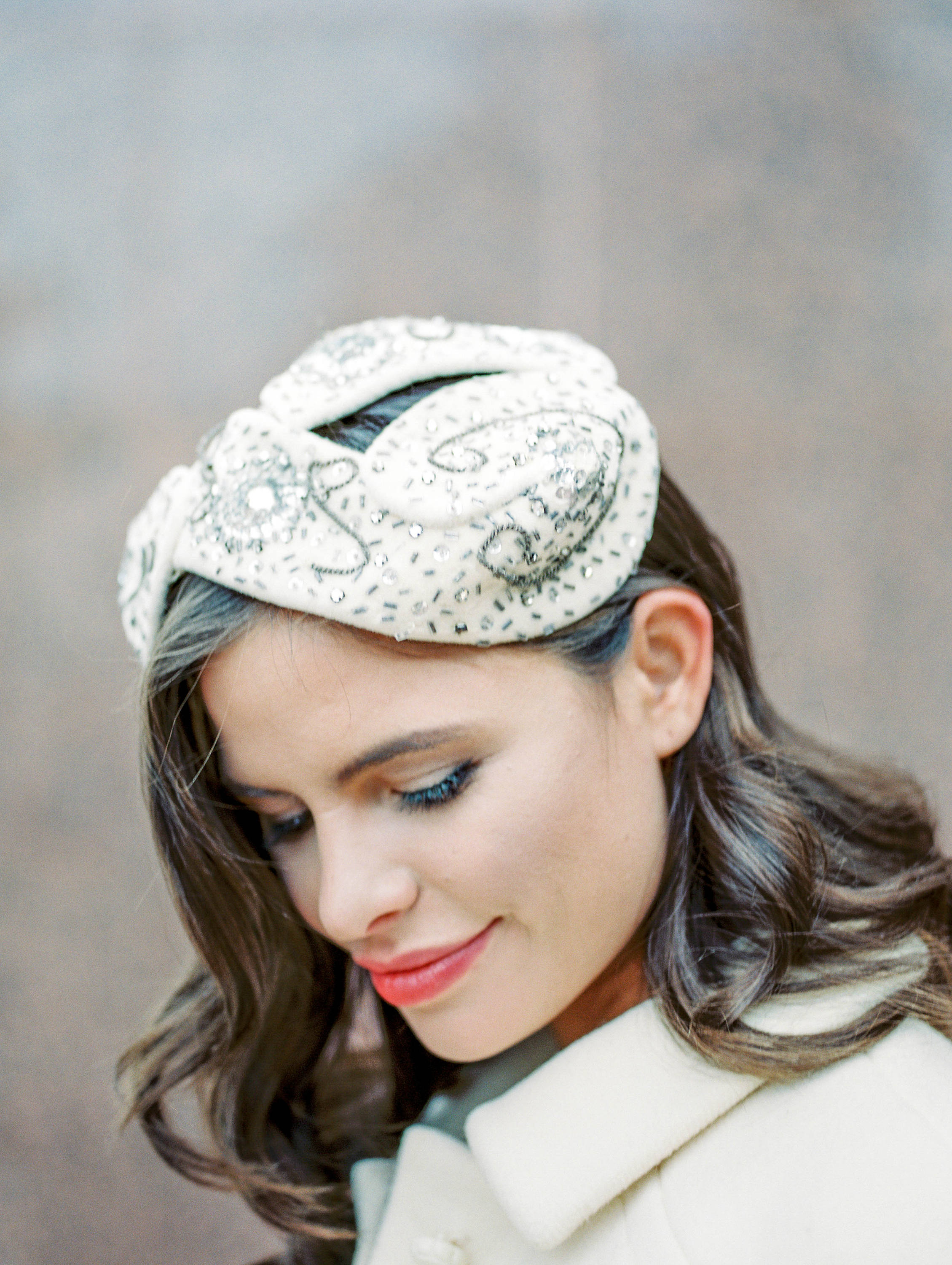 THE SOFIA FASCINATOR Ivory Felt Derby Hat with Beading and | Etsy