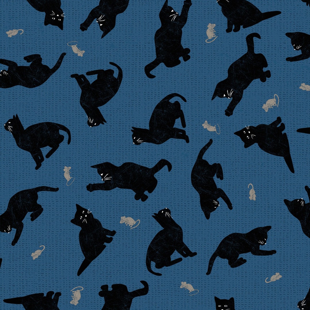 Cat Fabric - Purrfection Kitten Toss Blue Clothworks (Y3974-90) - Sold ...