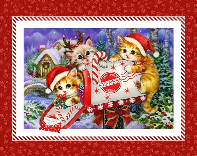 Cat Fabric Kitten Christmas Block Panel Studio E Sold by the Panel - Etsy