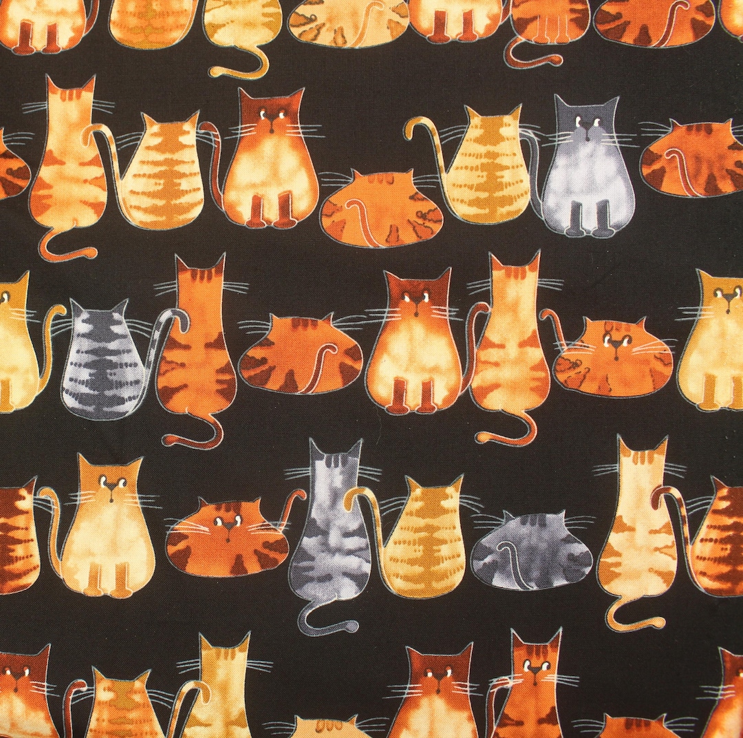 Cat Fabric - Neutral Cats on Black Timeless Treasures (cat-c1337 ...