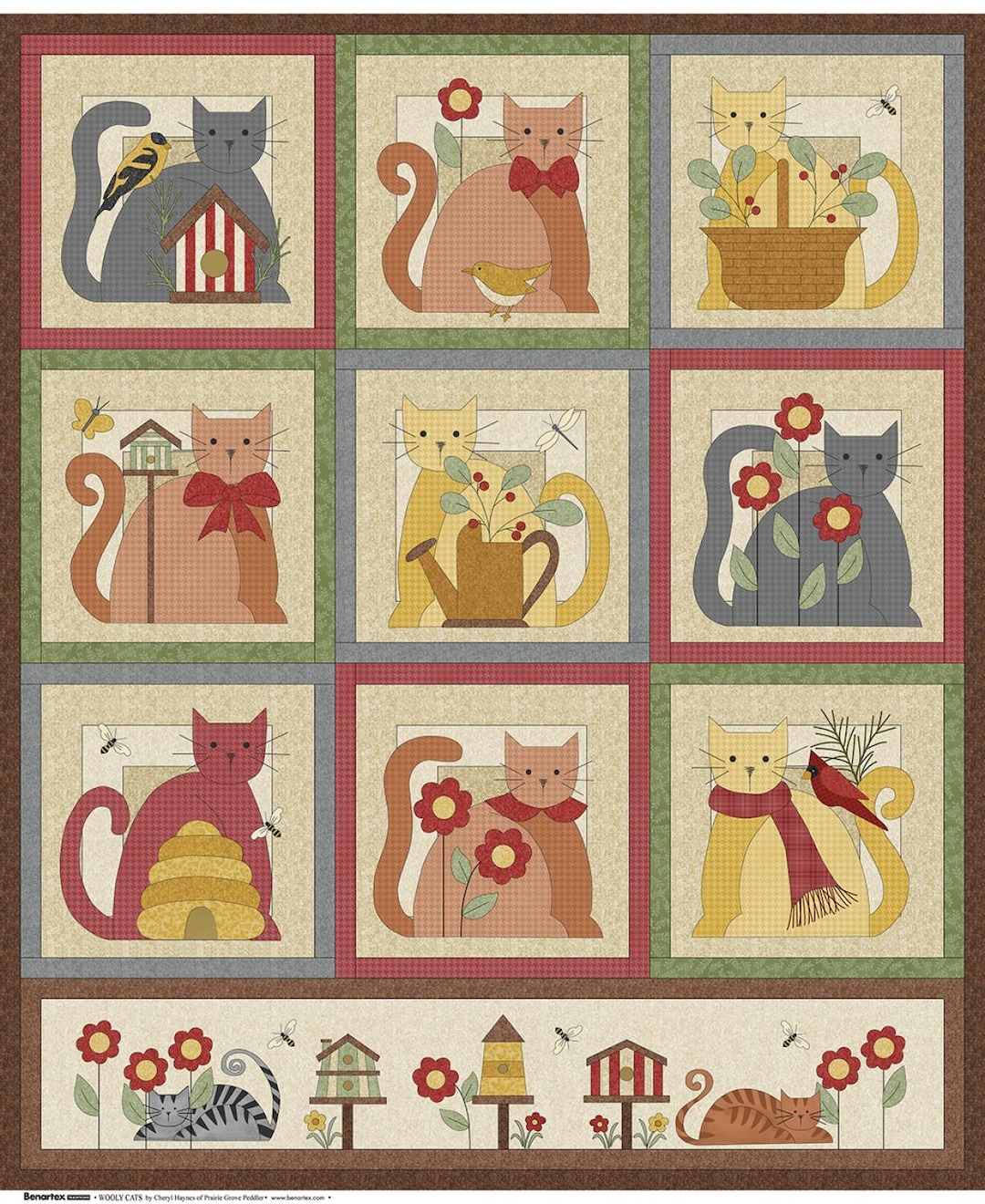 Cat Fabric - Wooly Cats Panel Cheryl Haynes Benartex (16306-99) - Sold ...