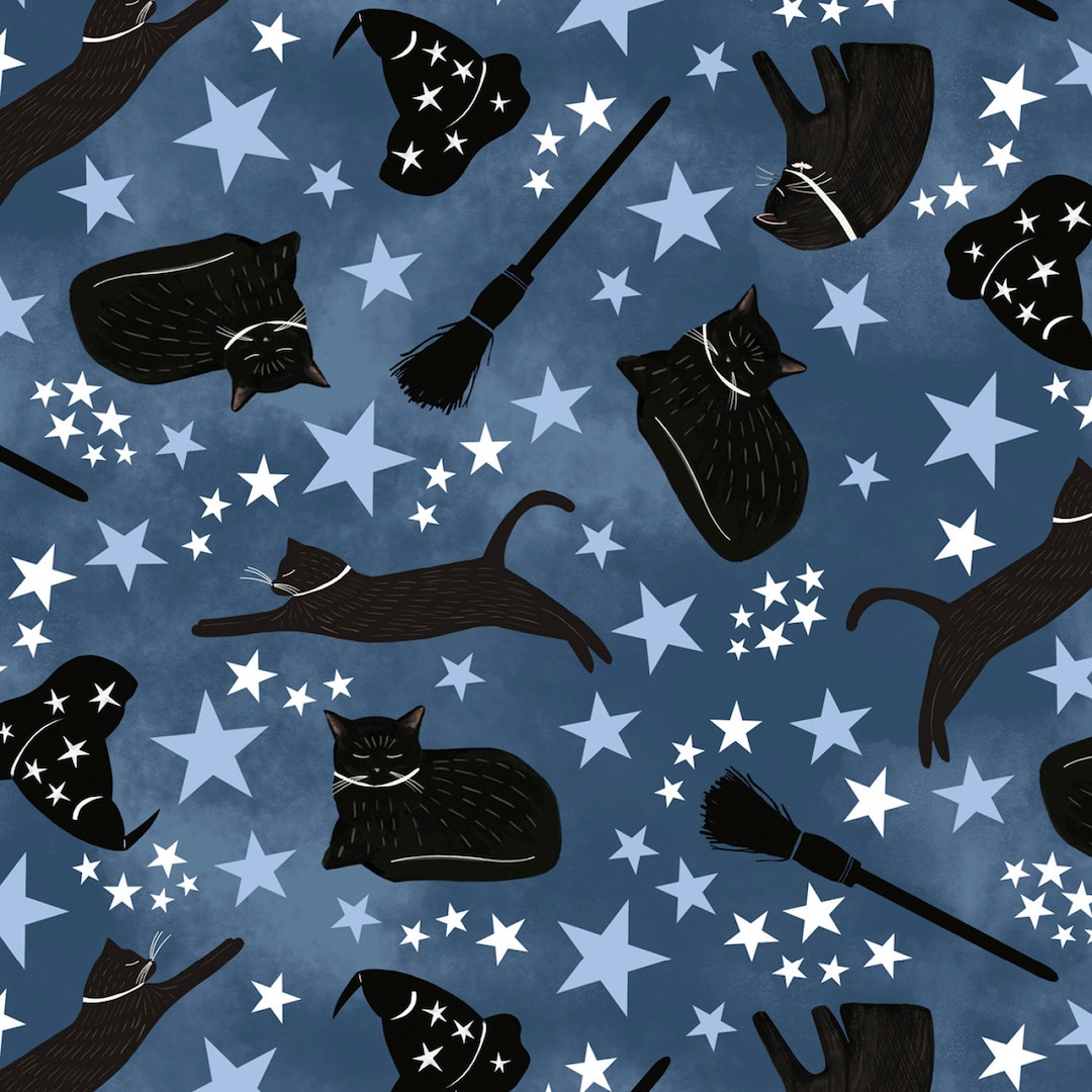 Cat Fabric - Practical Magic Black Cats Blue P&B Textiles (PMAG5362-B ...