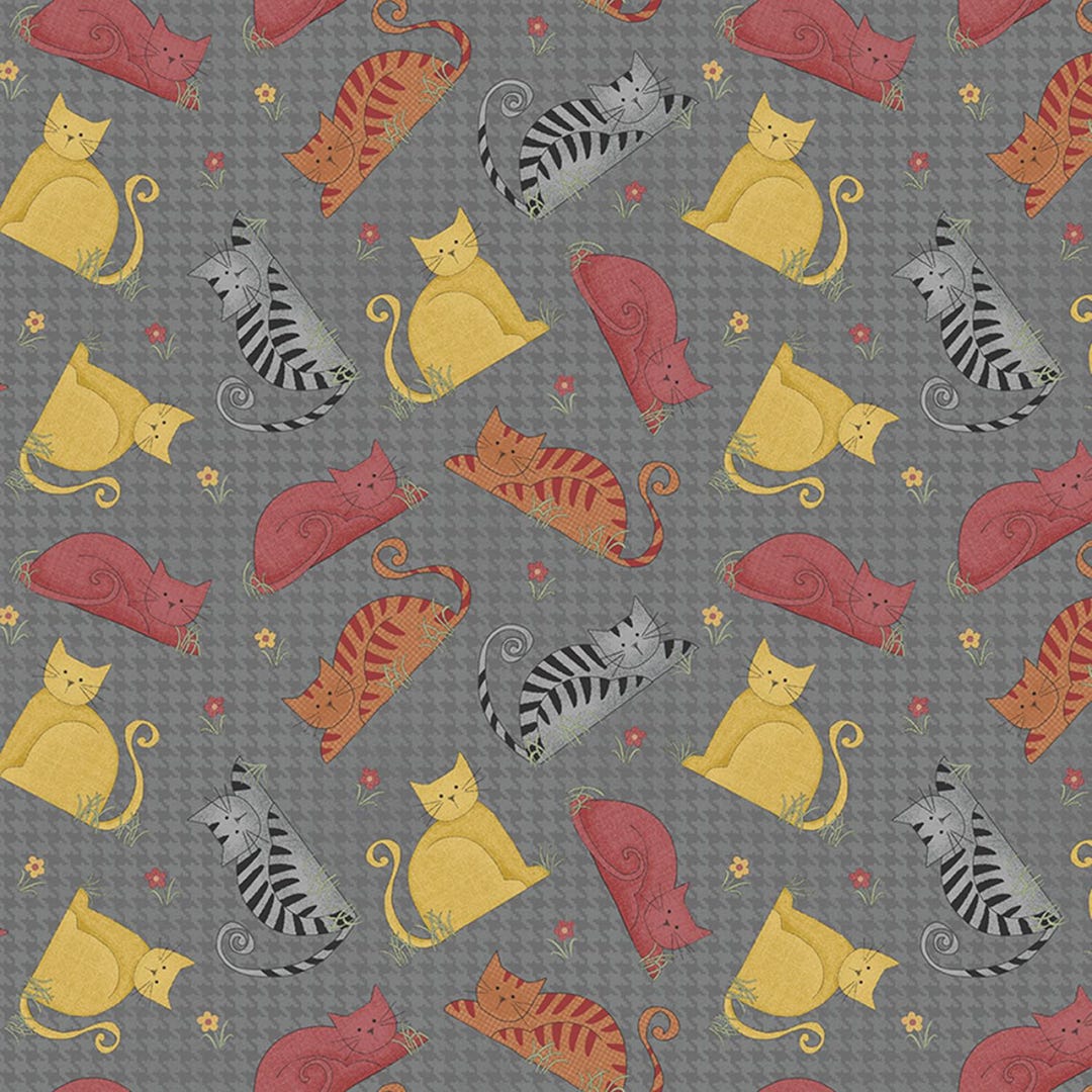 Cat Fabric - Wooly Cats Tossed Cats Grey Cheryl Haynes Benartex (16308 ...