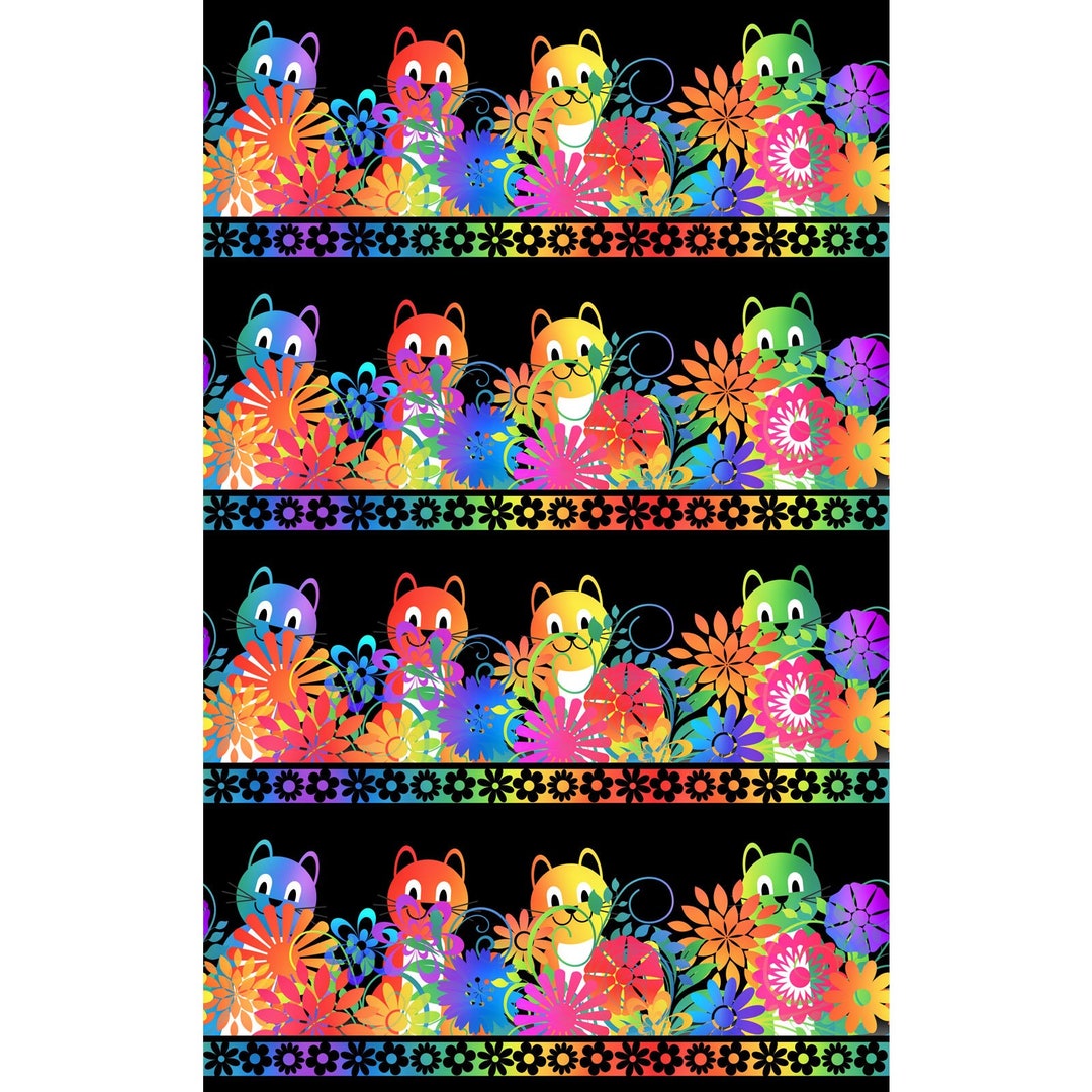 Cat Fabric - Pawsitivity Border Stripe Jason Yenter in the Beginning ...