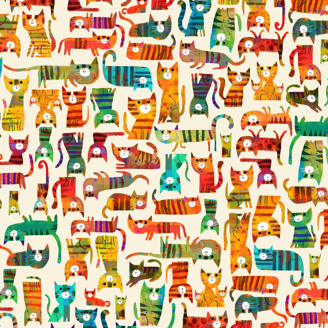 Cat Fabric - Fur-ever Friends Cat House Ivory Gareth Lucas Windham ...