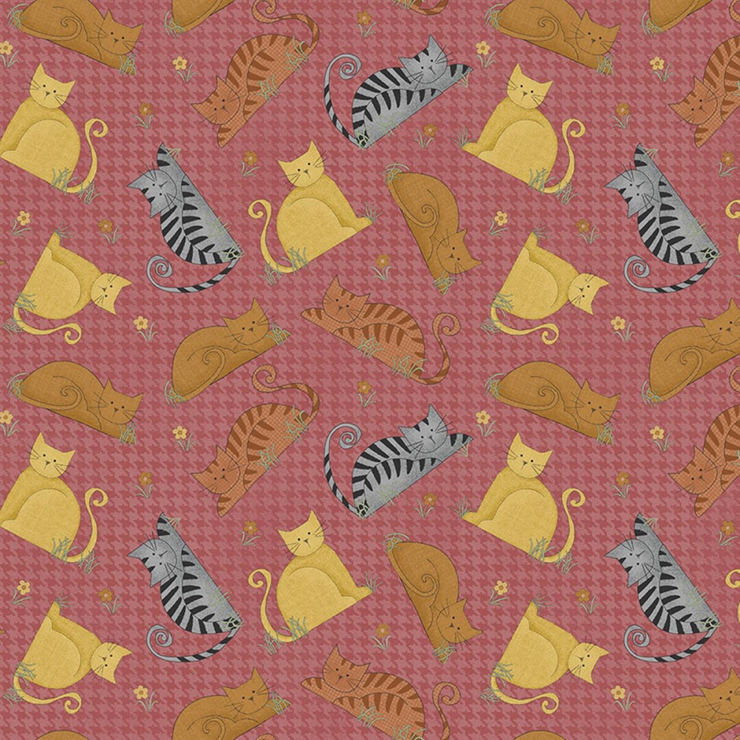 Cat Fabric - Wooly Cats Tossed Cats Paprika Cheryl Haynes Benartex ...