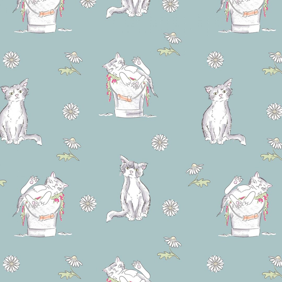 Cat Fabric - Debbie Shore's Pet Collection Cats Green Organic the Craft ...
