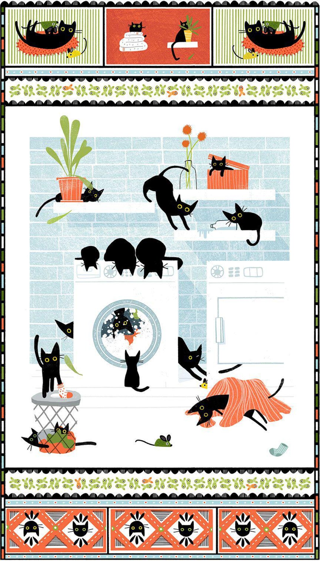 Cat Fabric - Cats in the Laundry Panel Leezaworks Dear Stella (DLW3259 ...