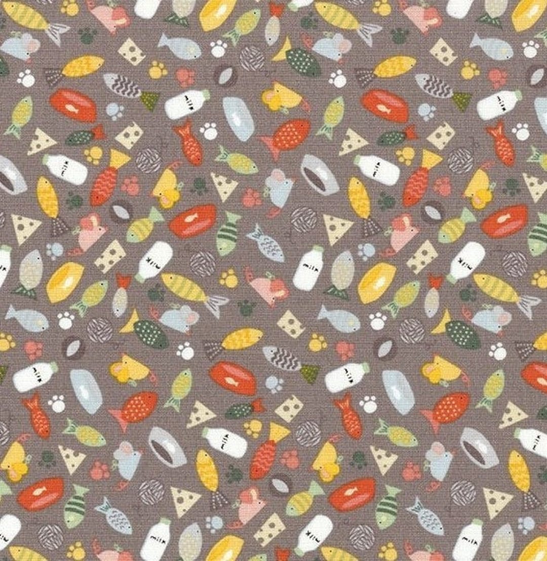 Cat Fabric - Cool Cats Scatter Gray Makower UK Andover Fabrics (TP2184 ...