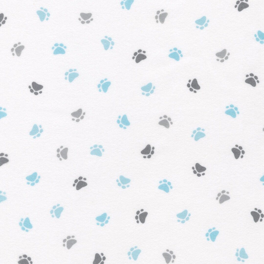 Cat Fabric FLANNEL - Little Savannah Flannel Paw Prints Blue Robert ...