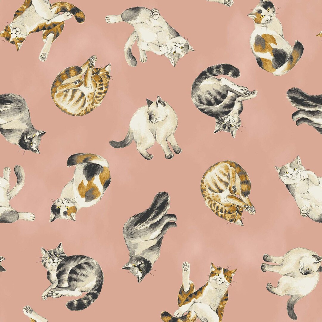 Cat Fabric - Drawing by Pencil Cats Pink Cosmo Textiles (25406-2B ...